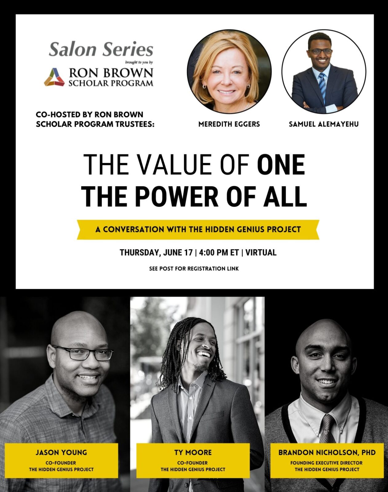 THE VALUE OF ONE, THE POWER OF ALL: Ron Brown Scholar Program Salon Series - The Hidden Genius ...