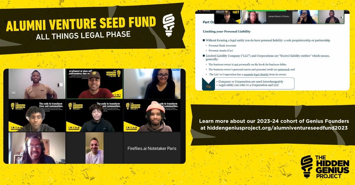 ALL THINGS LEGAL PHASE: ALUMNI VENTURE SEED FUND 2023-24 - The Hidden Genius Project